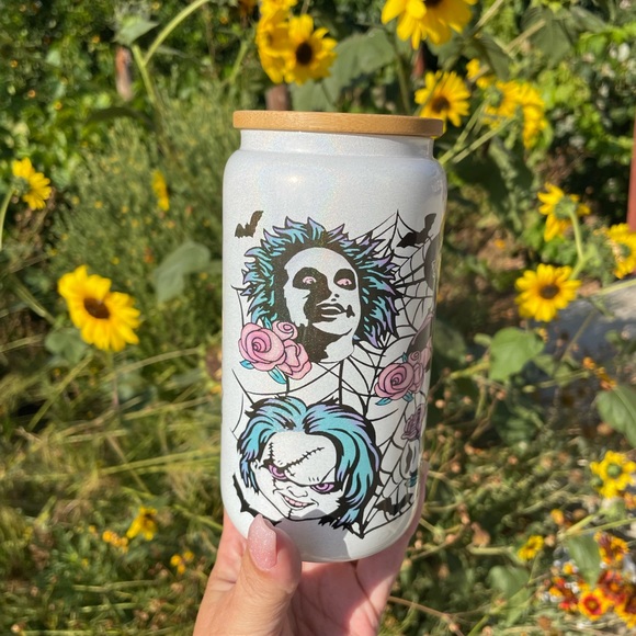 Dining | Horror Movie Characters Shimmer Libby Can Glass 16oz With Lid ...